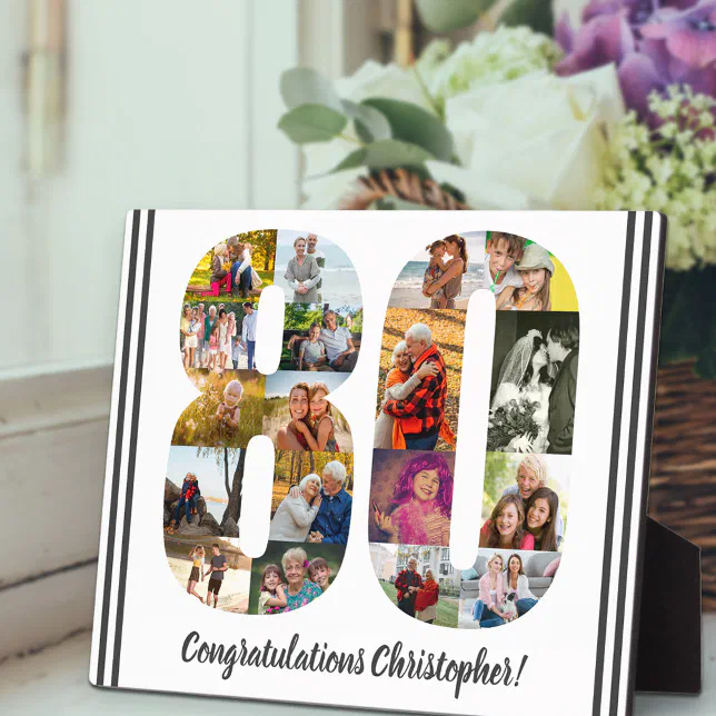 Photo Collage Personalized Number 80 Birthday Plaque | Zazzle