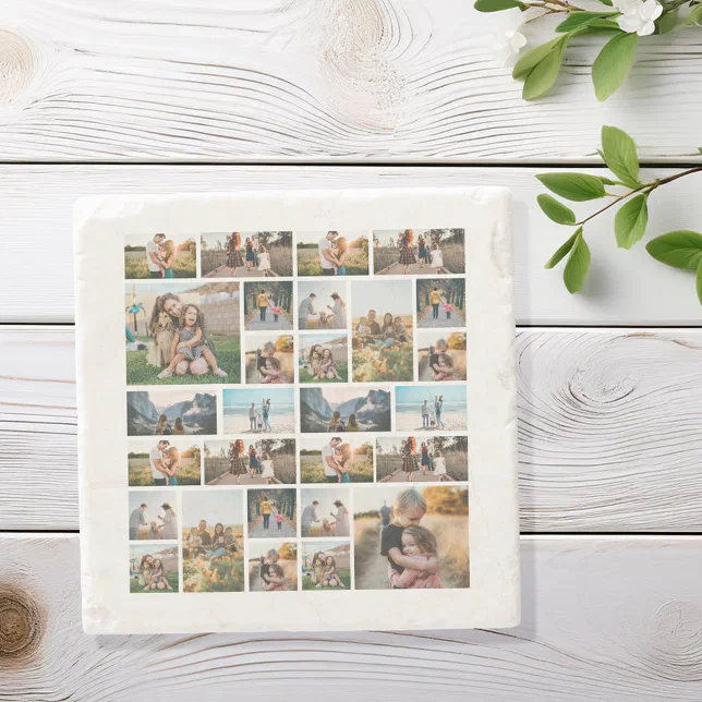 Photo Collage Personalized Stone Coaster | Zazzle