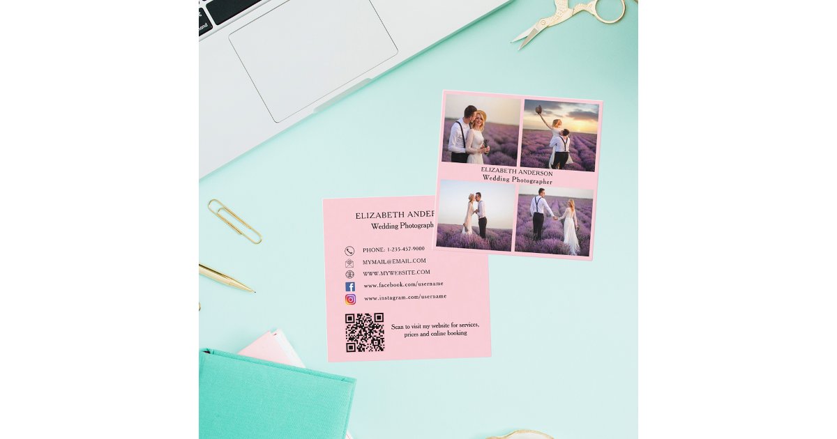 Photo Collage Pink QR Code Social Media Square Business Card | Zazzle
