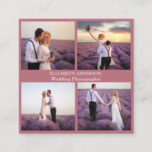 Photo collage rose gold QR code social media Square Business Card | Zazzle