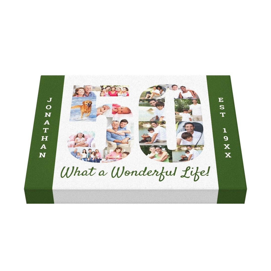 Photo Collage set in Number 50 Green White Custom Canvas Print | Zazzle