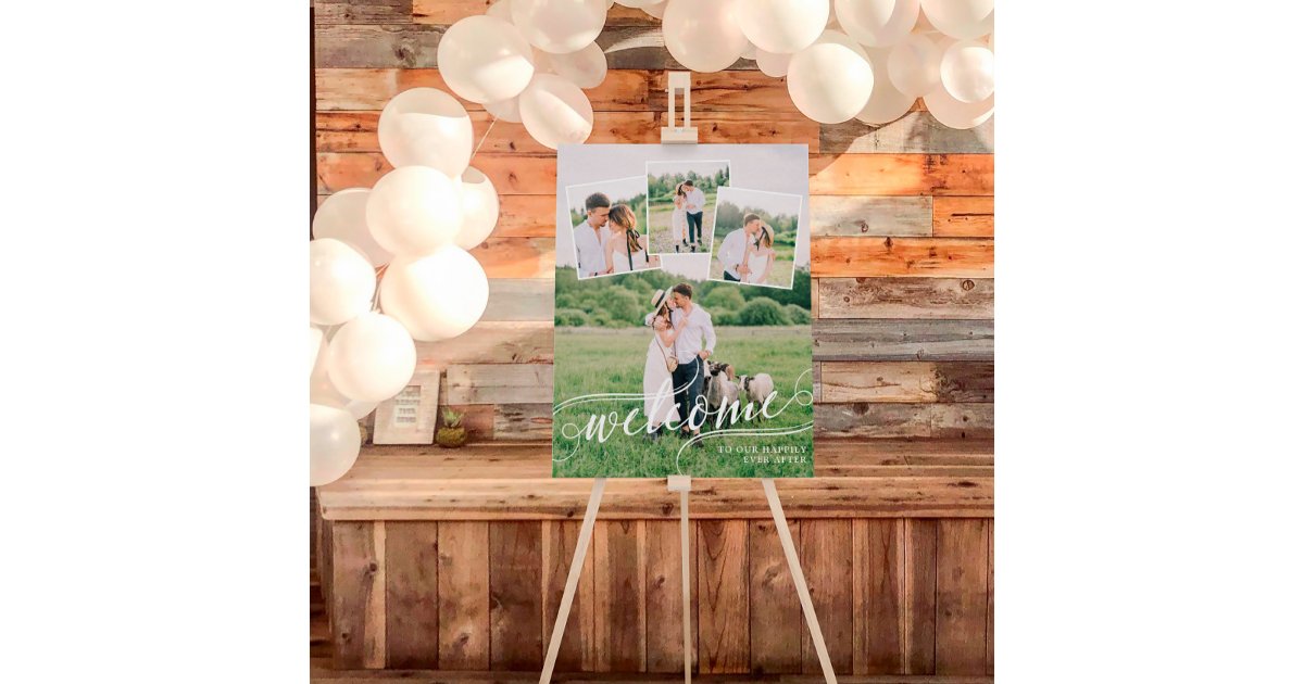 Photo Collage Swirly Welcome Wedding Foam Board | Zazzle