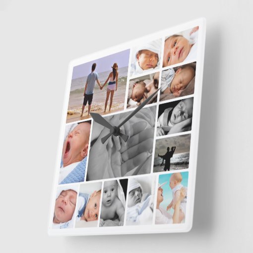 Photo Collage Template Square Wall Clock | Zazzle
