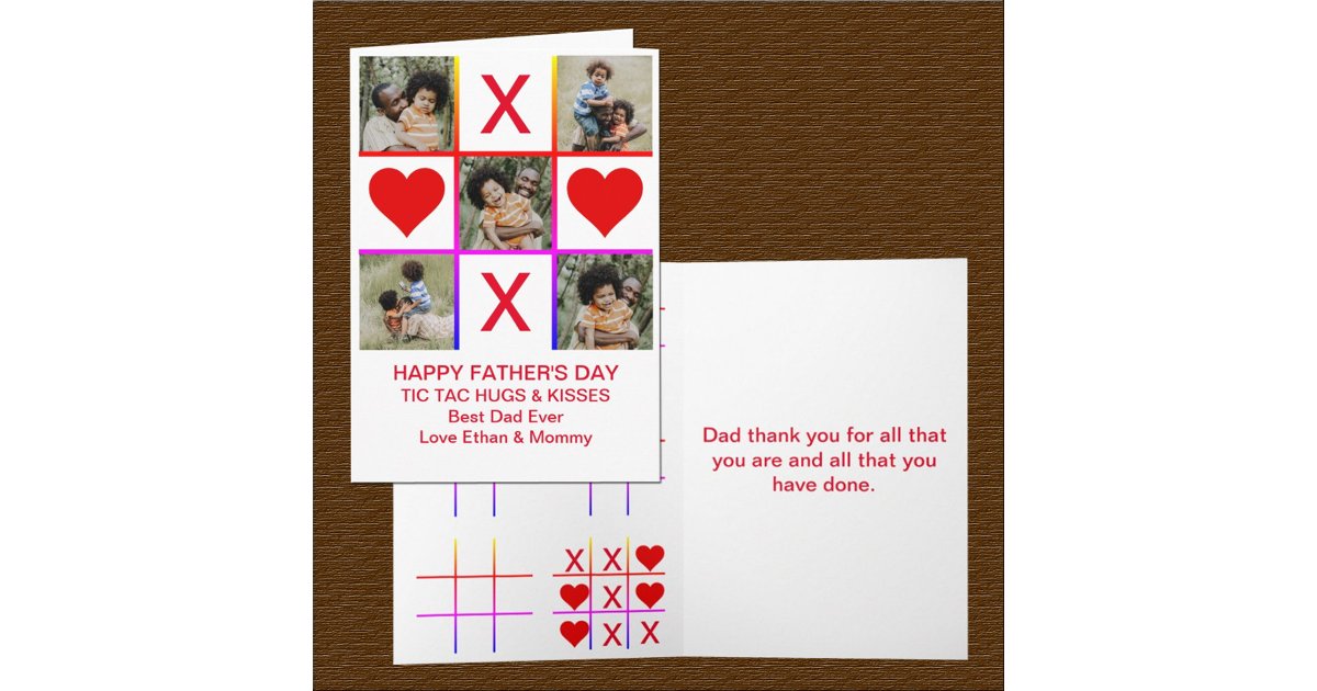 Photo Collage Tic Tac Toe Hugs Kisses Fathers Day Card | Zazzle