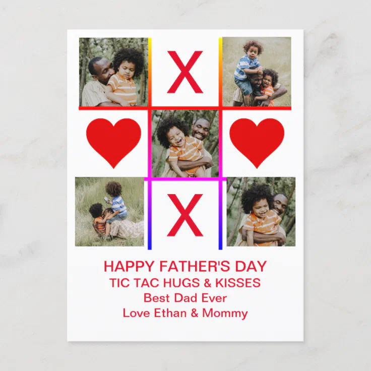 Photo Collage Tic Tac Toe Hugs Kisses Fathers Day Postcard | Zazzle