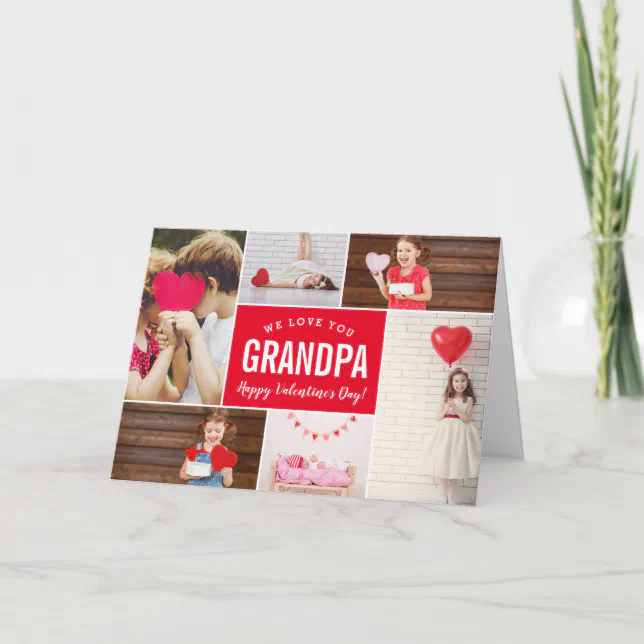 Photo Collage Valentine's Day Card for Grandpa | Zazzle