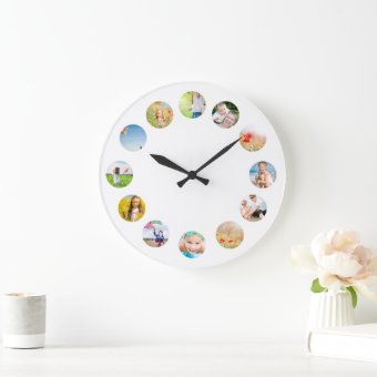 Photo Collage Wall Clock with Your Images | Zazzle