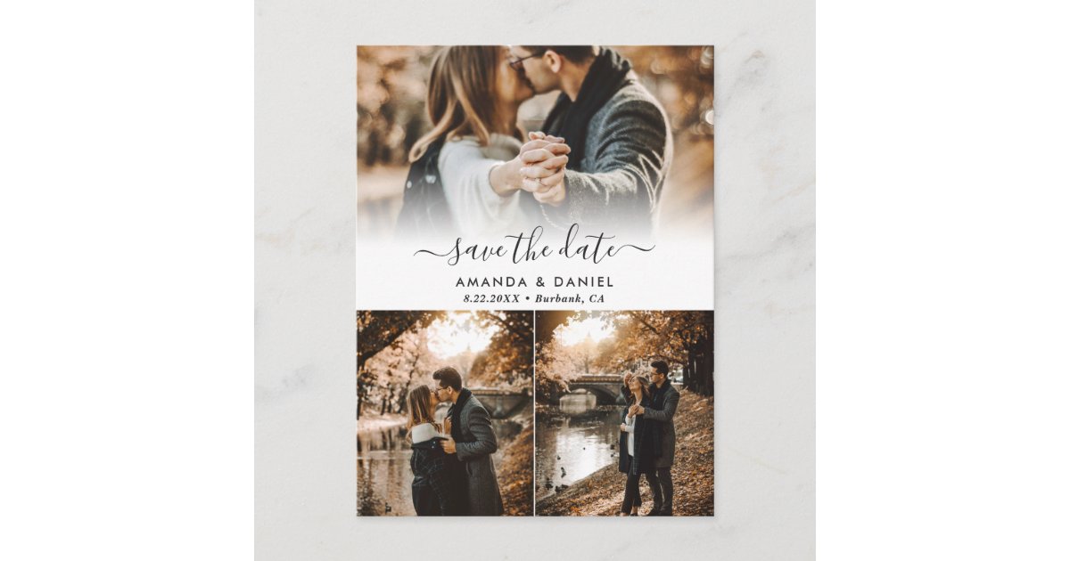 Photo Collage Wedding Save The Date Postcards | Zazzle
