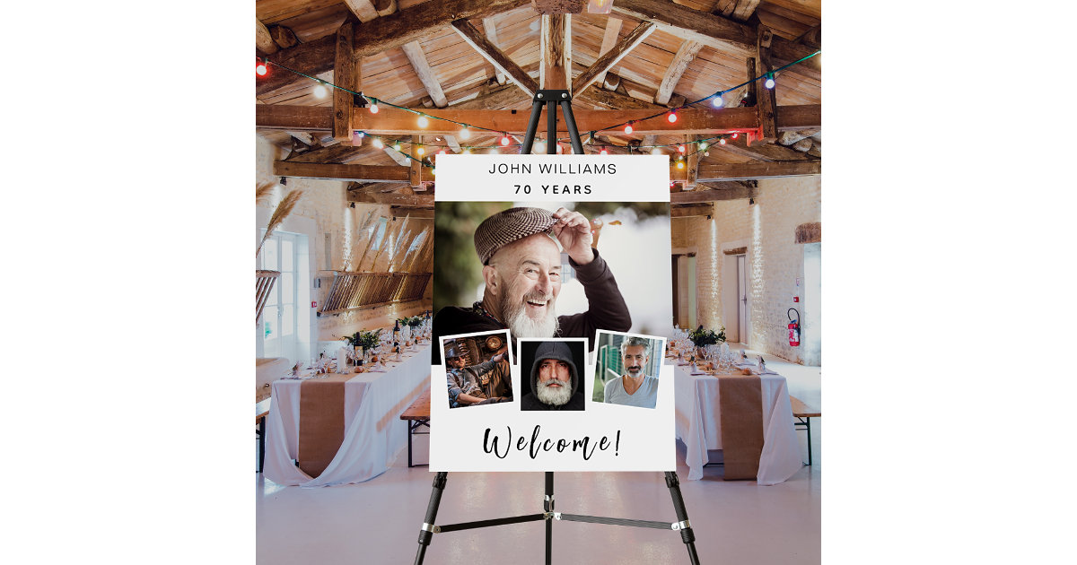 Photo collage white birthday party welcome foam board | Zazzle