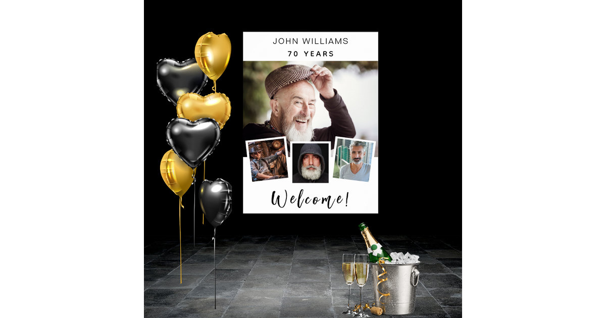 Photo collage white birthday party welcome poster | Zazzle
