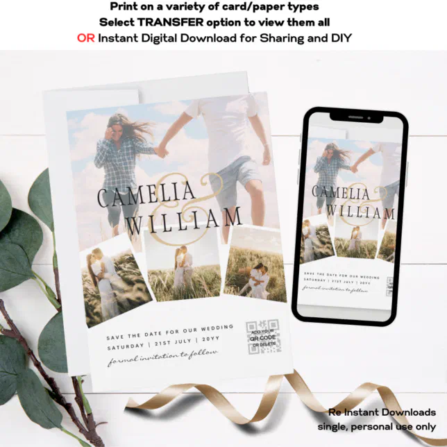 Photo Collage White Print or Digital Wedding Invi Invitation | Zazzle