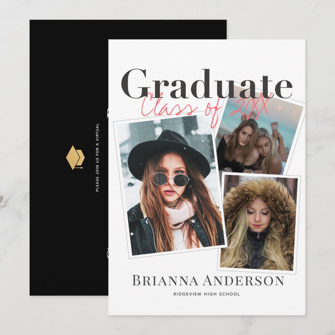 Photo Collage White Virtual Graduation Party Invitation | Zazzle