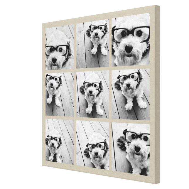 Photo Collage with 9 square photos - Taupe Canvas Print | Zazzle