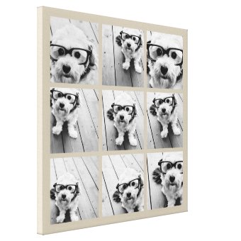 Photo Collage with 9 square photos - Taupe Canvas Print | Zazzle