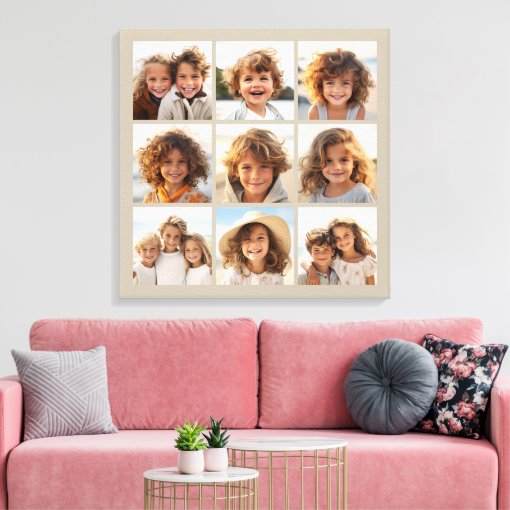 Photo Collage with 9 square photos - Taupe Canvas Print | Zazzle