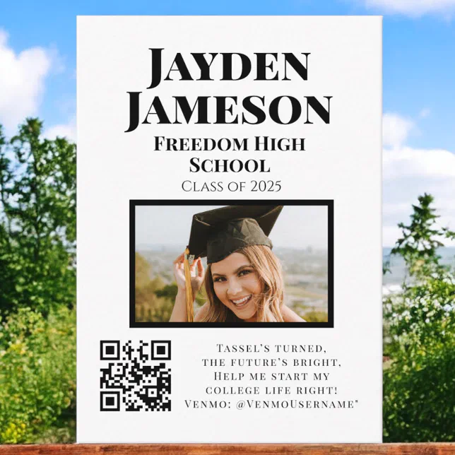 Photo College Fund QR Code Catchy Graduation Enclosure Card | Zazzle