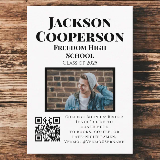 Photo College Fund QR Code Graduation Funny Enclosure Card | Zazzle