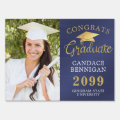 Photo Congrats Grad Navy Blue Gold Faux Metallic Sign | Zazzle