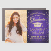Photo Congrats Purple and Gold Glitter Graduation Car Magnet | Zazzle