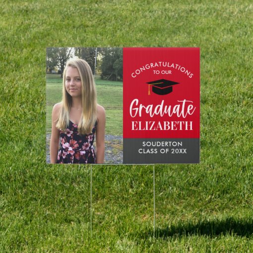Photo Congrats Red and Gray Graduation Yard Sign | Zazzle