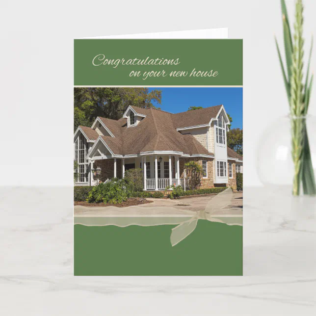 Photo Congratulations on New Home, Green, Ribbon Card | Zazzle
