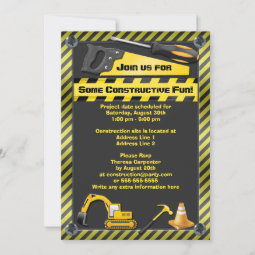 Photo Construction Birthday Party Tools and Digger Invitation | Zazzle