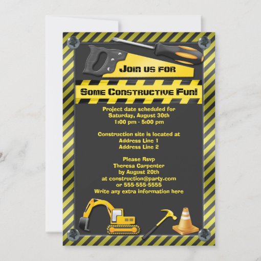 Photo Construction Birthday Party Tools and Digger Invitation | Zazzle