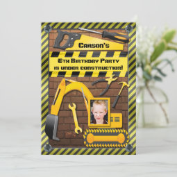 Photo Construction Birthday Party Tools and Digger Invitation | Zazzle