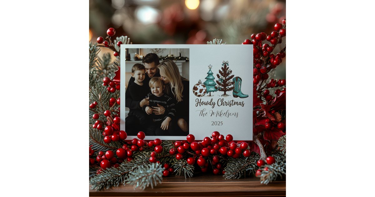 Photo Cowgirl Rustic Howdy Christmas Holiday Card | Zazzle