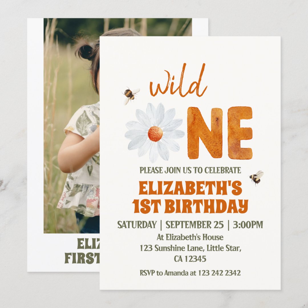 Photo Daisy Wild One 1st Birthday Girl Invitation | Zazzle