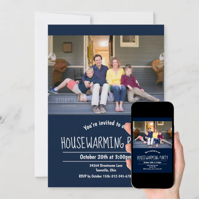 Photo Dark Blue Housewarming Invitation | Zazzle