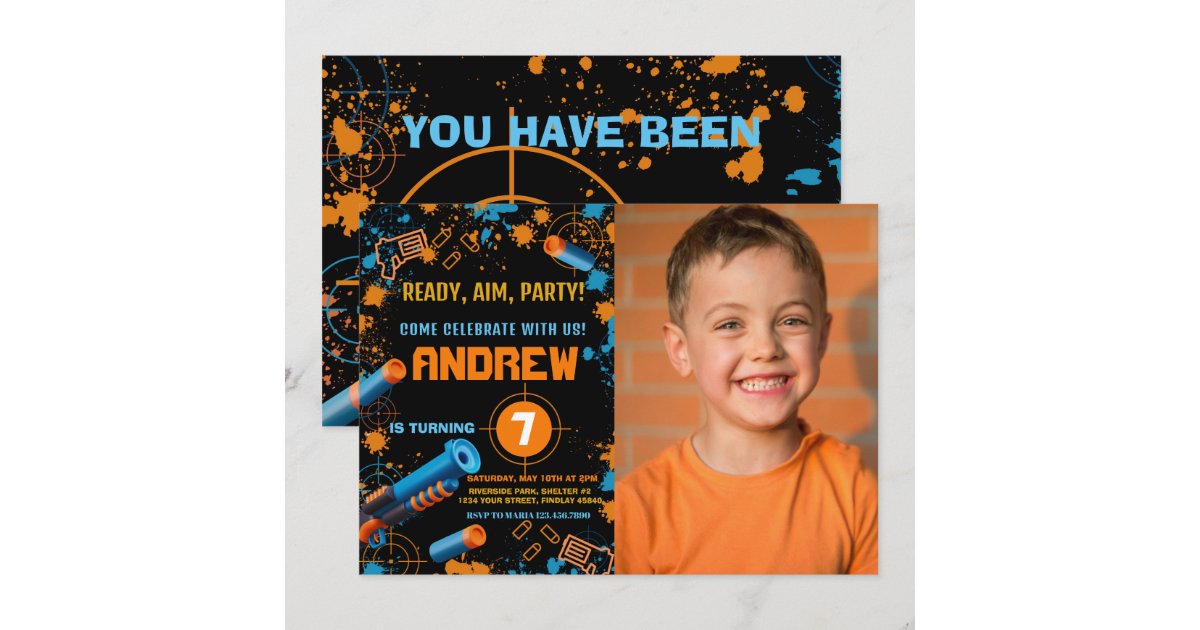 Photo Dart Party Birthday Invitation | Dart Gun | Zazzle