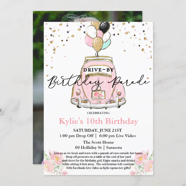 PHOTO - Drive By Birthday Party Invitation | Zazzle