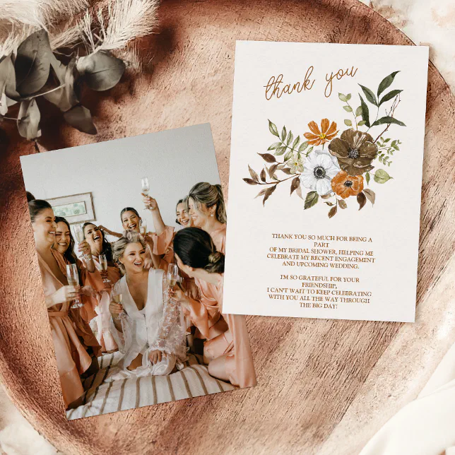 Photo Elegant Boho Floral Bridal Shower Thank You Card | Zazzle