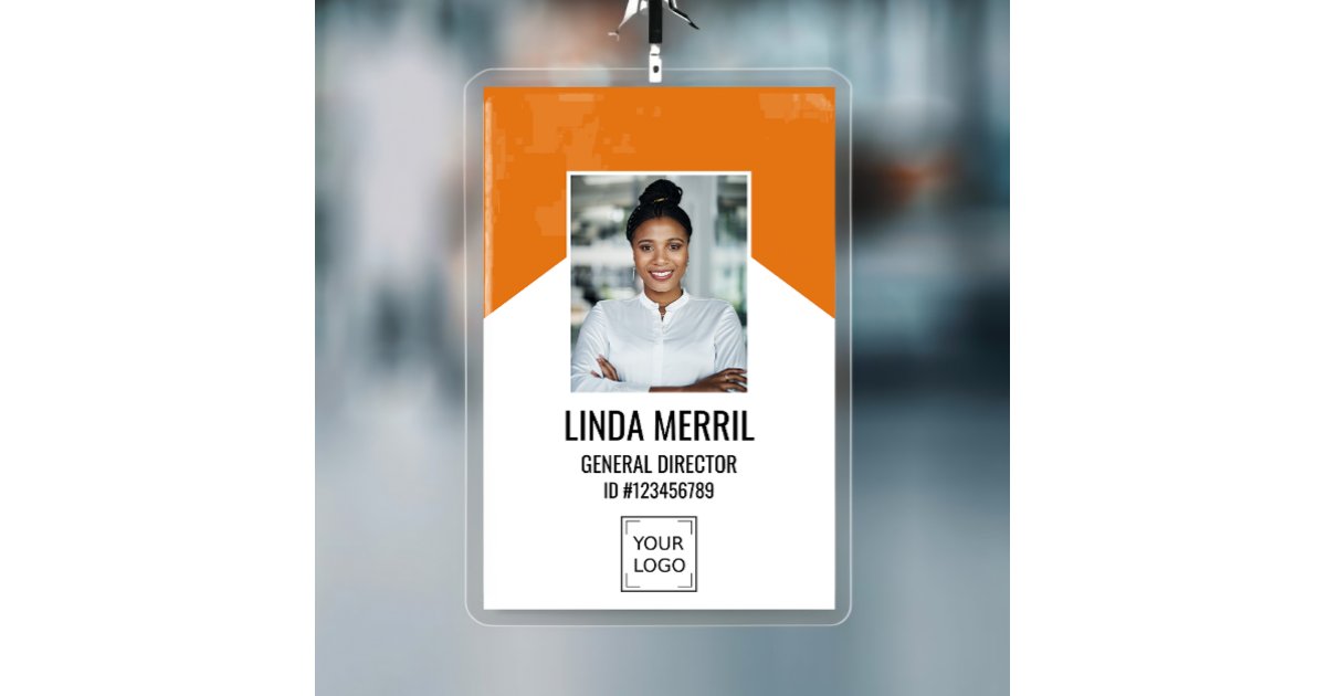 Photo Employee Company Logo Security ORANGE Badge | Zazzle