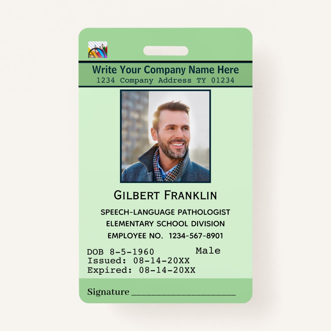 Photo Employee Name Bar Code Logo Custom ID Badge | Zazzle