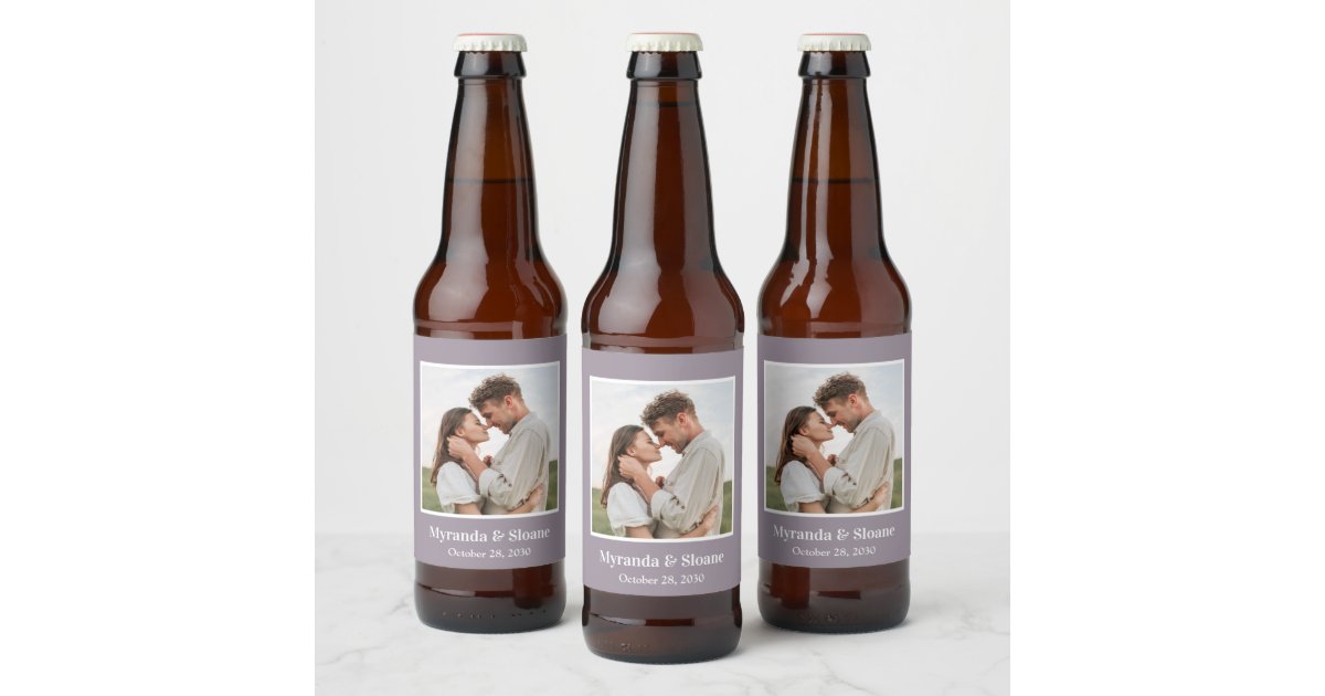 Photo Engagement Party Purple Beer Bottle Label | Zazzle