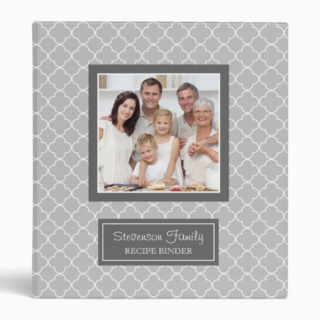 Photo Family Recipe Binder Quatrefoil Grey | Zazzle