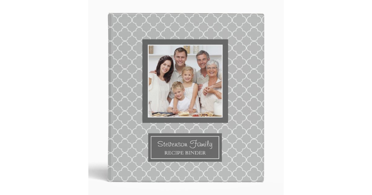 Photo Family Recipe Binder Quatrefoil Grey | Zazzle