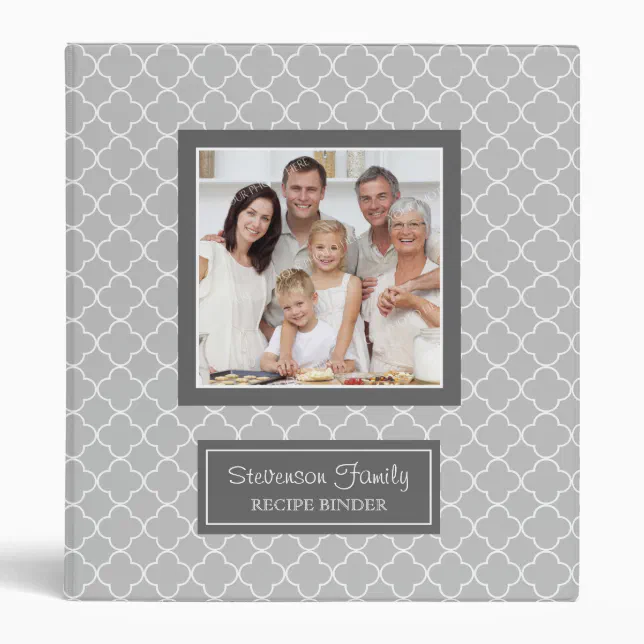 Photo Family Recipe Binder Quatrefoil Grey | Zazzle