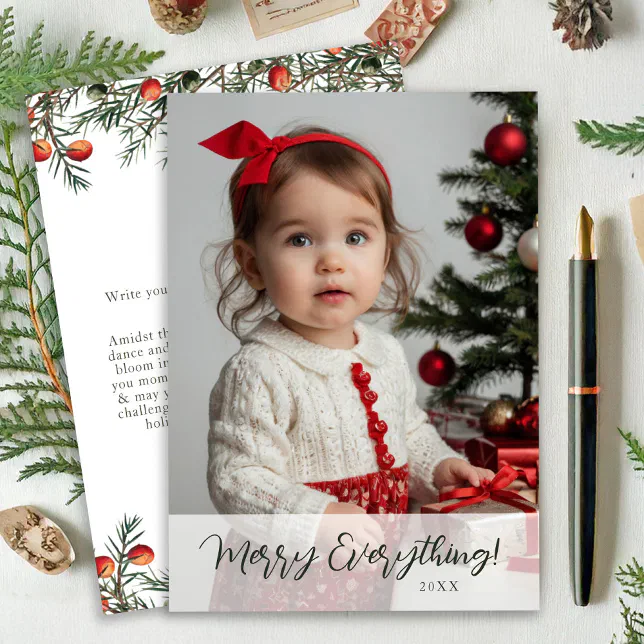 Photo Festive Christmas Greenery Holiday Card | Zazzle