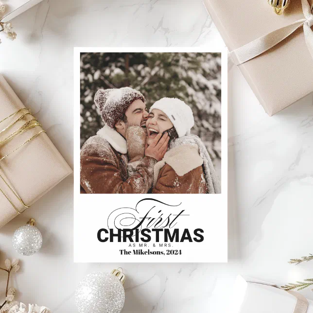 Photo First Christmas as Mr. & Mrs. Holiday Card | Zazzle