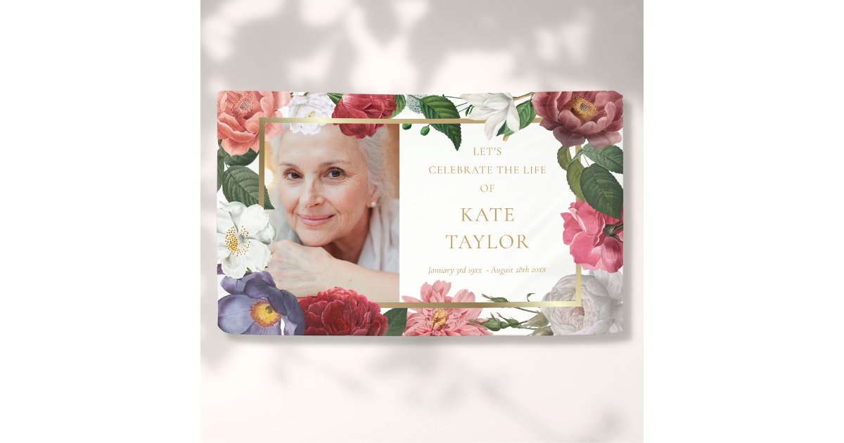 Photo Floral Funeral Memorial Service Banner | Zazzle
