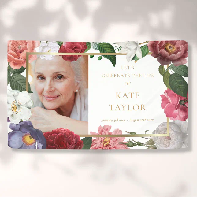 Photo Floral Funeral Memorial Service Banner | Zazzle