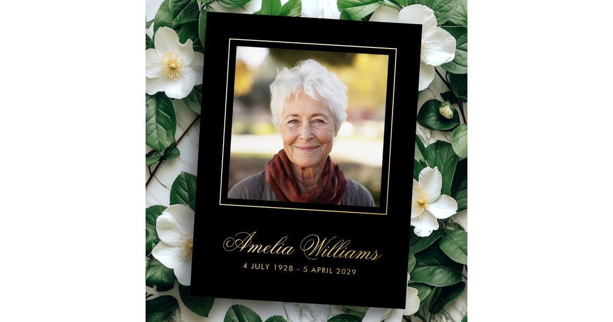 Photo foil border sympathy black thank you card | Zazzle