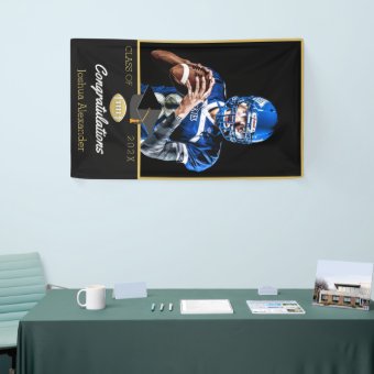 Photo Football player congratulation graduate Banner | Zazzle