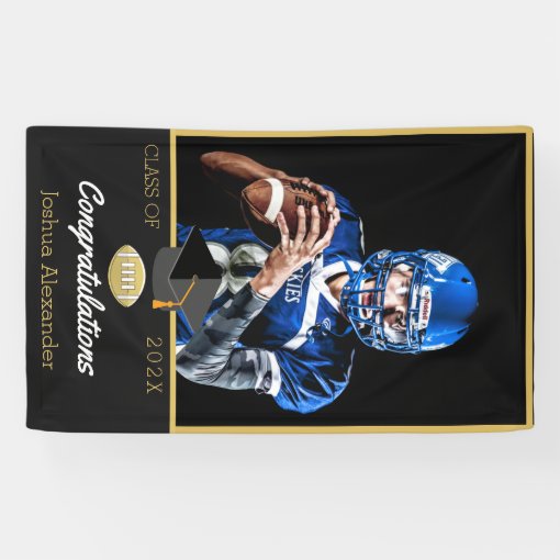 Photo Football player congratulation graduate Banner | Zazzle