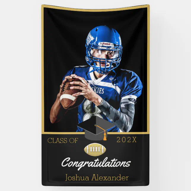 Photo Football player congratulation graduate Banner | Zazzle