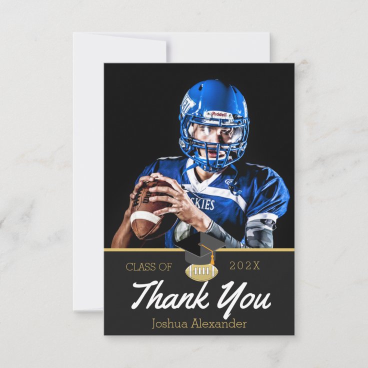 Photo Football player congratulation graduate Thank You Card | Zazzle