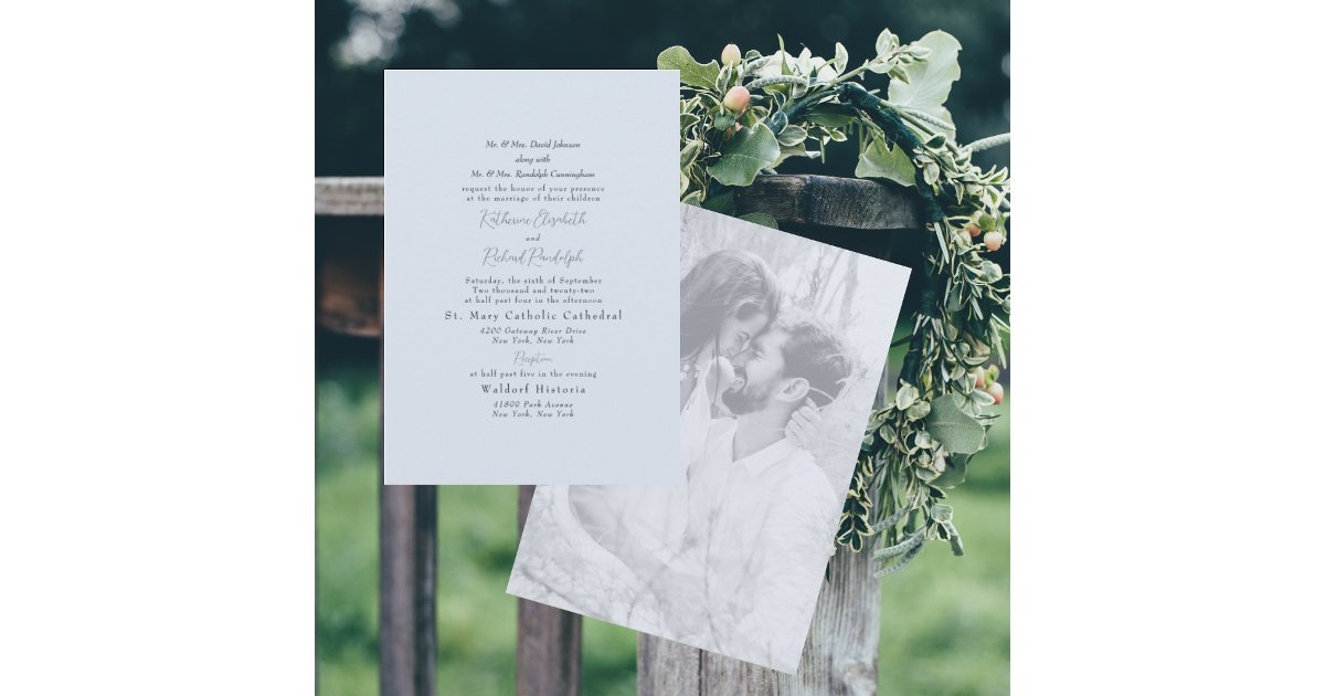 Photo Formal Dusty Blue Both Parents Wedding Invitation | Zazzle